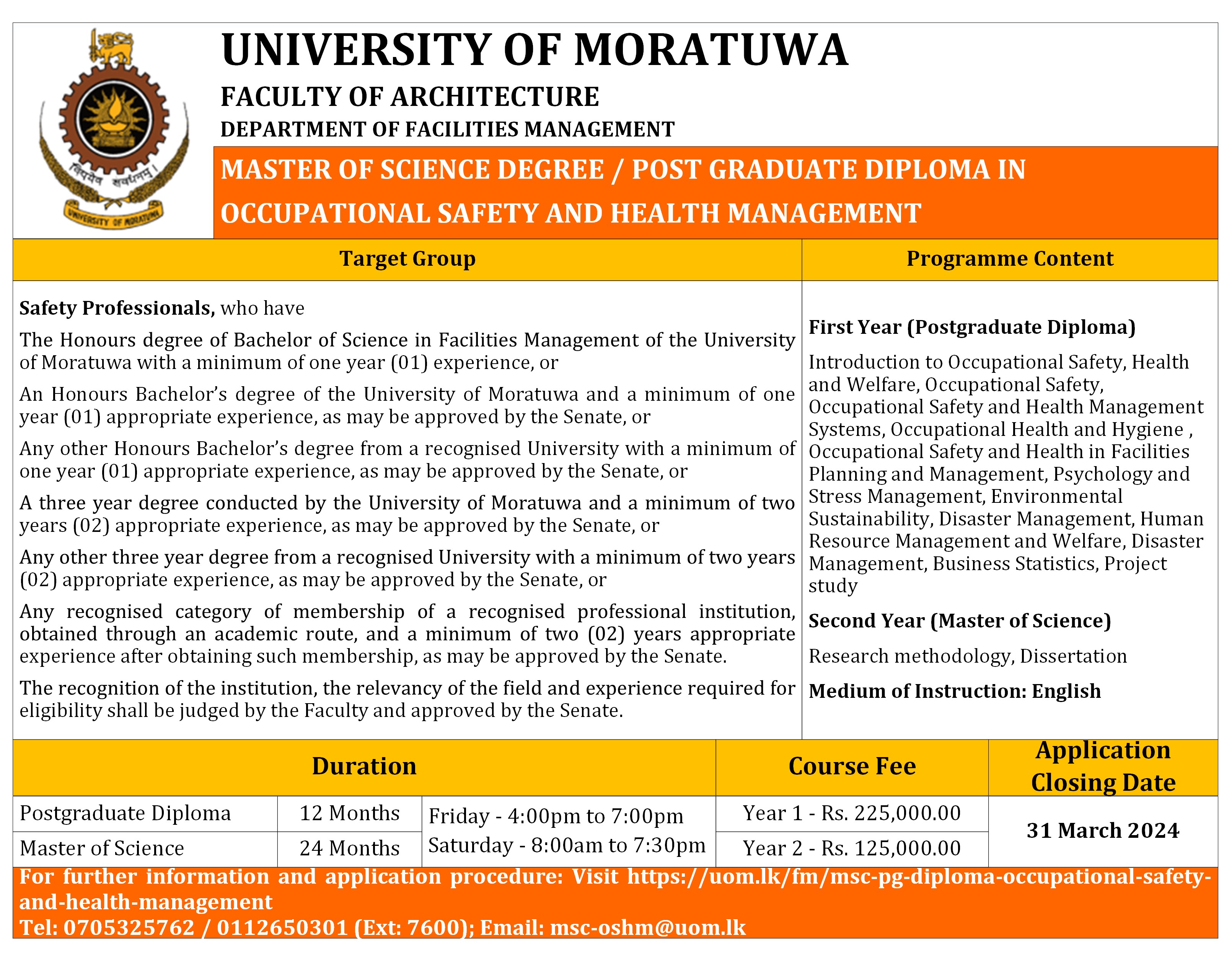 Welcome to the Department of Facilities Management | University of Moratuwa